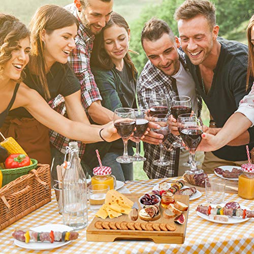 Bamboo Cheese Board Set with Drawer Wooden Charcuterie Tray Platter Including 4 Stainless Steel Knife and Serving Utensils, Gift Idea for Birthdays, Wedding Registry, Housewarming