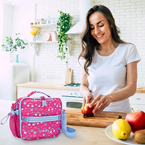 Bentgo Prints Insulated Lunch Bag Set With Kids Bento-Style Lunch Box (Rainbows and Butterflies)