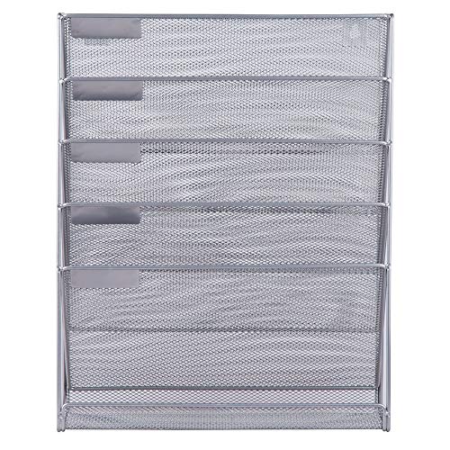 Easepres File Organizer Mesh 5-Tier Black Hanging File Organizer Vertical Holder Rack for Office Home, Silver