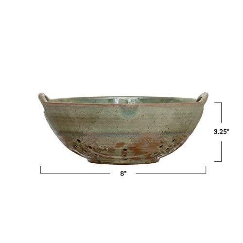 Creative Co-Op Stoneware Berry Bowl with Handles, Aqua Reactive Glaze Serveware, 8"L x 8"W x 3"H, Multicolor