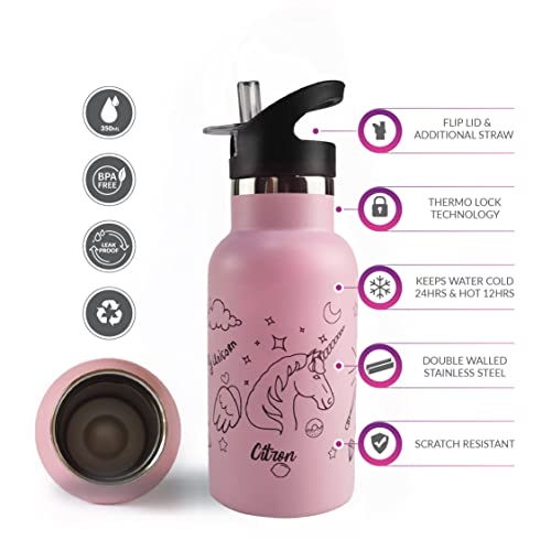 Citron - Stainless Steel Water Bottles, Insulated Metal Water Bottle- 12oz Thermal Water Bottle (Dino)
