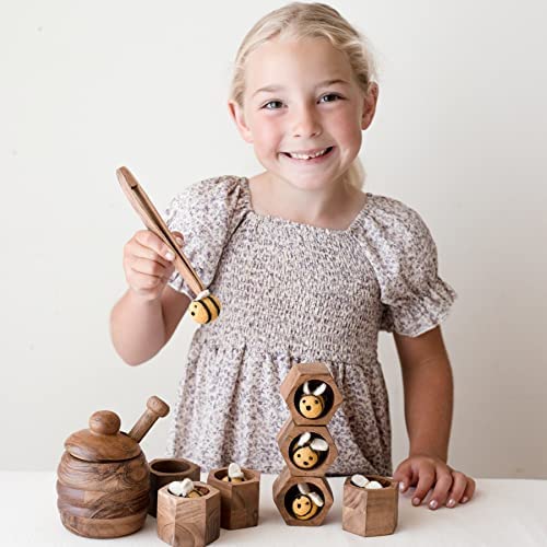 KOOKAROO Wooden Bee Hive Sorting & Stacking Toys for Toddlers -Learning Montessori Toys for 3 Year Old - Fine Motor Skill Tactile Toys - Sensory Bin Toys