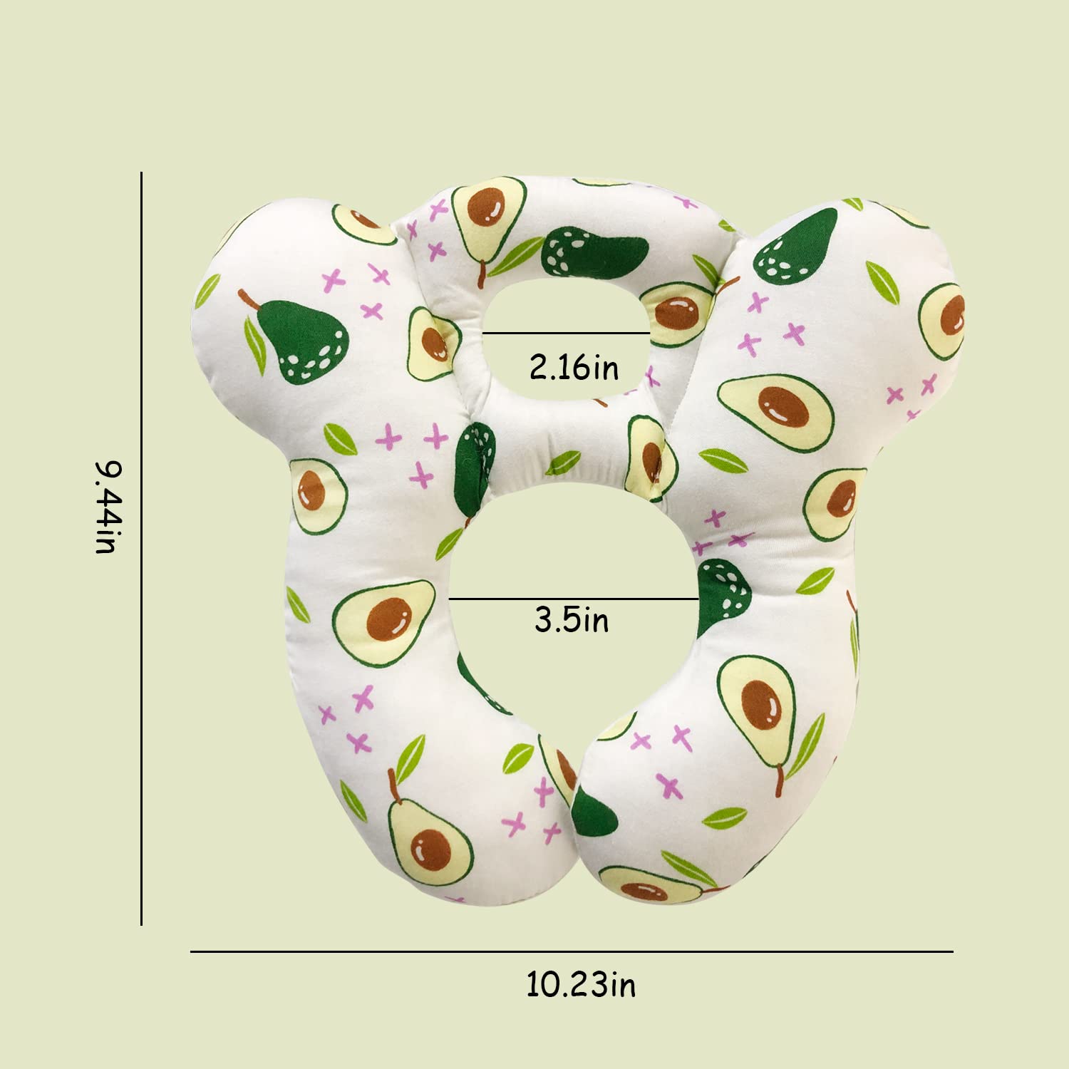 Baby Travel Pillow, Infant Head and Neck Support Cushion for Car Seat, Pushchair and Stroller, Suitable for Newborn (White Avocado)