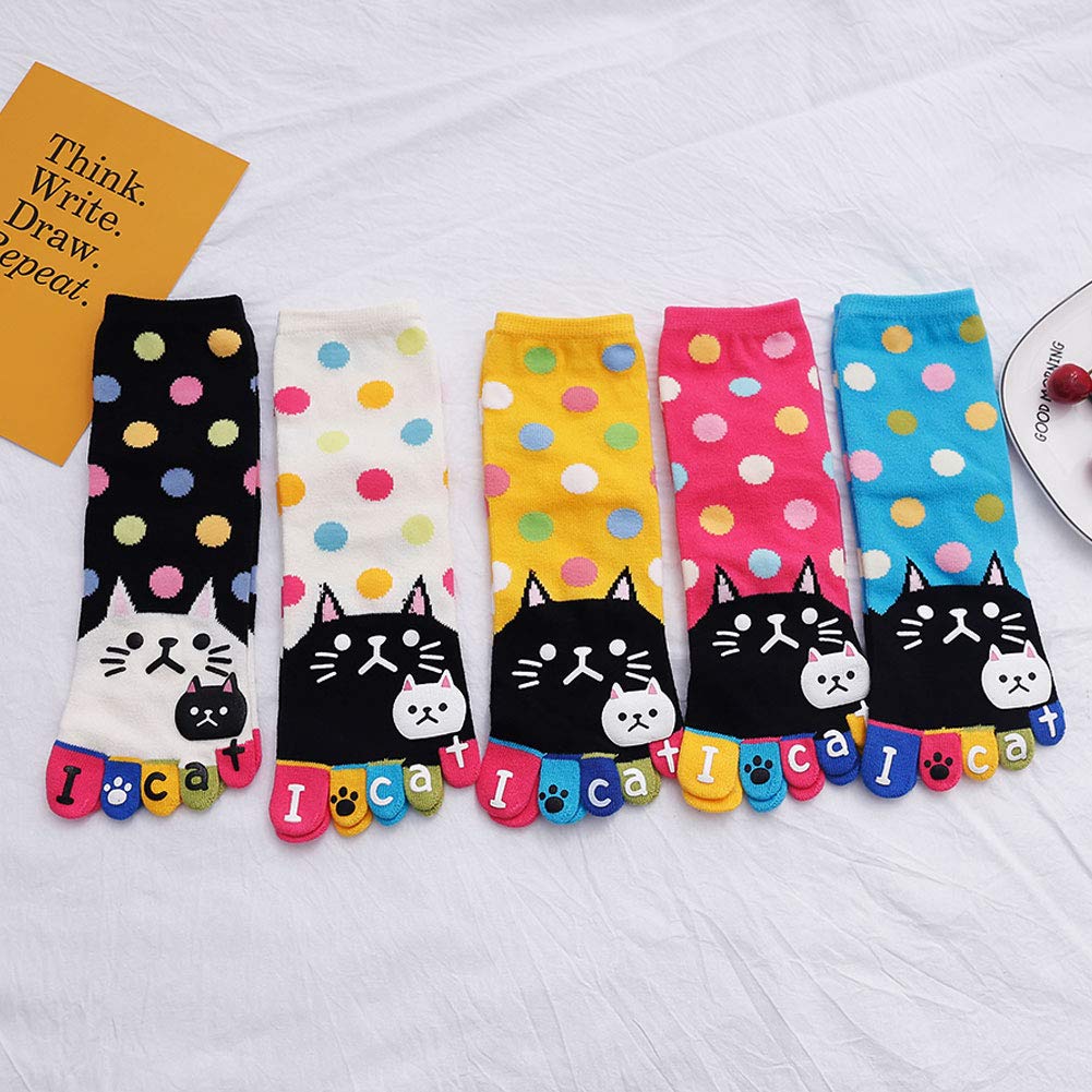 Artfasion Women's Toe Socks Cotton Comfy Low Cut Ankle with Reinforced Heel and Toe Crew Socks for Ladies