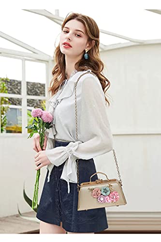 Gold Evening Bag for Women, Flower Wedding Evening Clutch Purse Bride Floral Clutch Bag