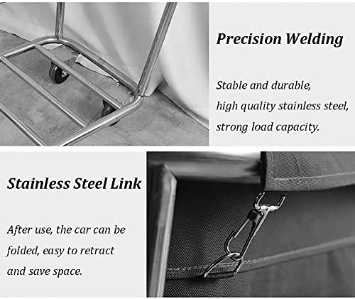 Commercial Laundry Cart on Wheels, 11.35 Bushels Large Laundry Roller with Removable Waterproof Canvas Lined Basket, Heavy Duty Stainless Steel Laundry Basket for Hotels and Hospitals