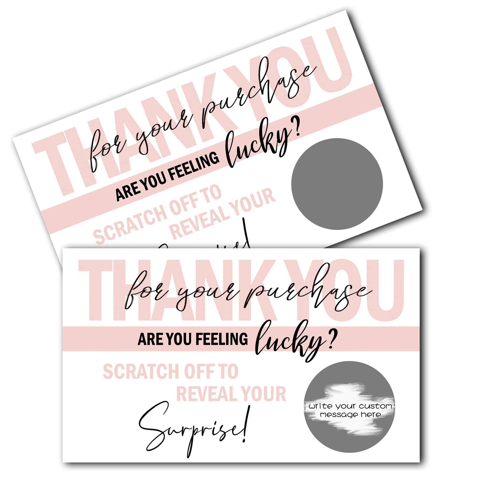 Thank You For Your Purchase Scratch Off Cards - Blank Gift Certificate Cards - Small Business Thank You for Order Cards - Make Your Own DIY Pink Scratch Off Cards - 50 Cards And 50 Stickers(C01)