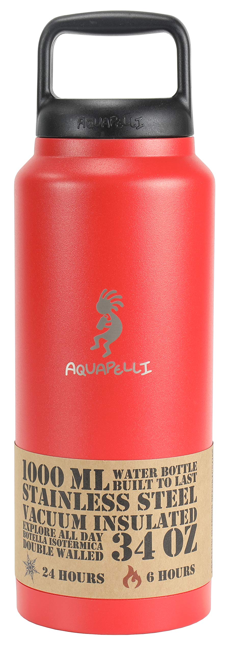 Aquapelli Vacuum Insulated Water Bottle, 34 ounces, Aurora Red