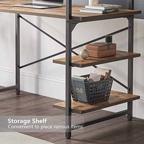 CubiCubi Small Computer Desk with Shelves 40 Inch, Home Office Desk, Study Writing Office Table, 3 Tier Shelf, Brown