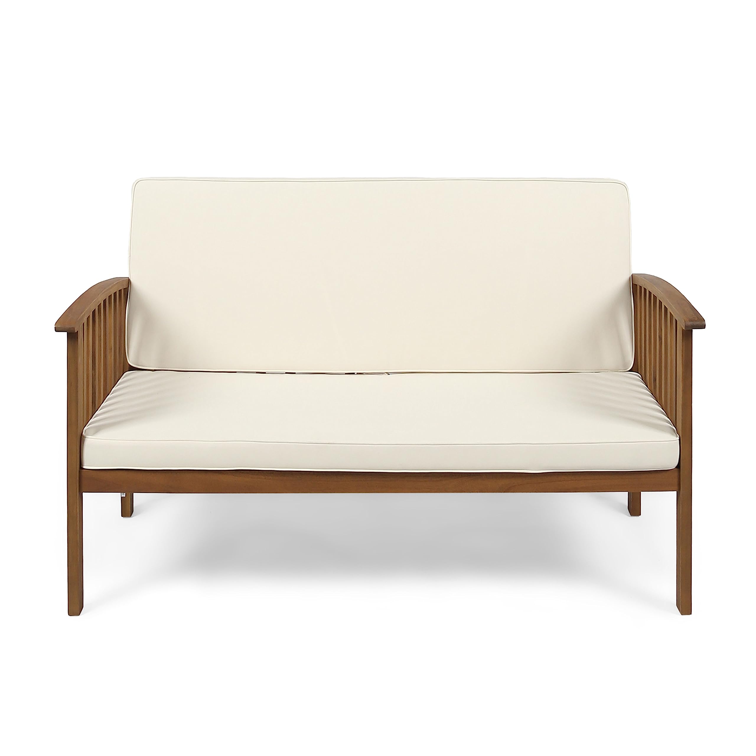 Christopher Knight Home Outdoor 5-Piece Acacia Wood Sofa Conversation Set, Brown Patina Finish and Cream