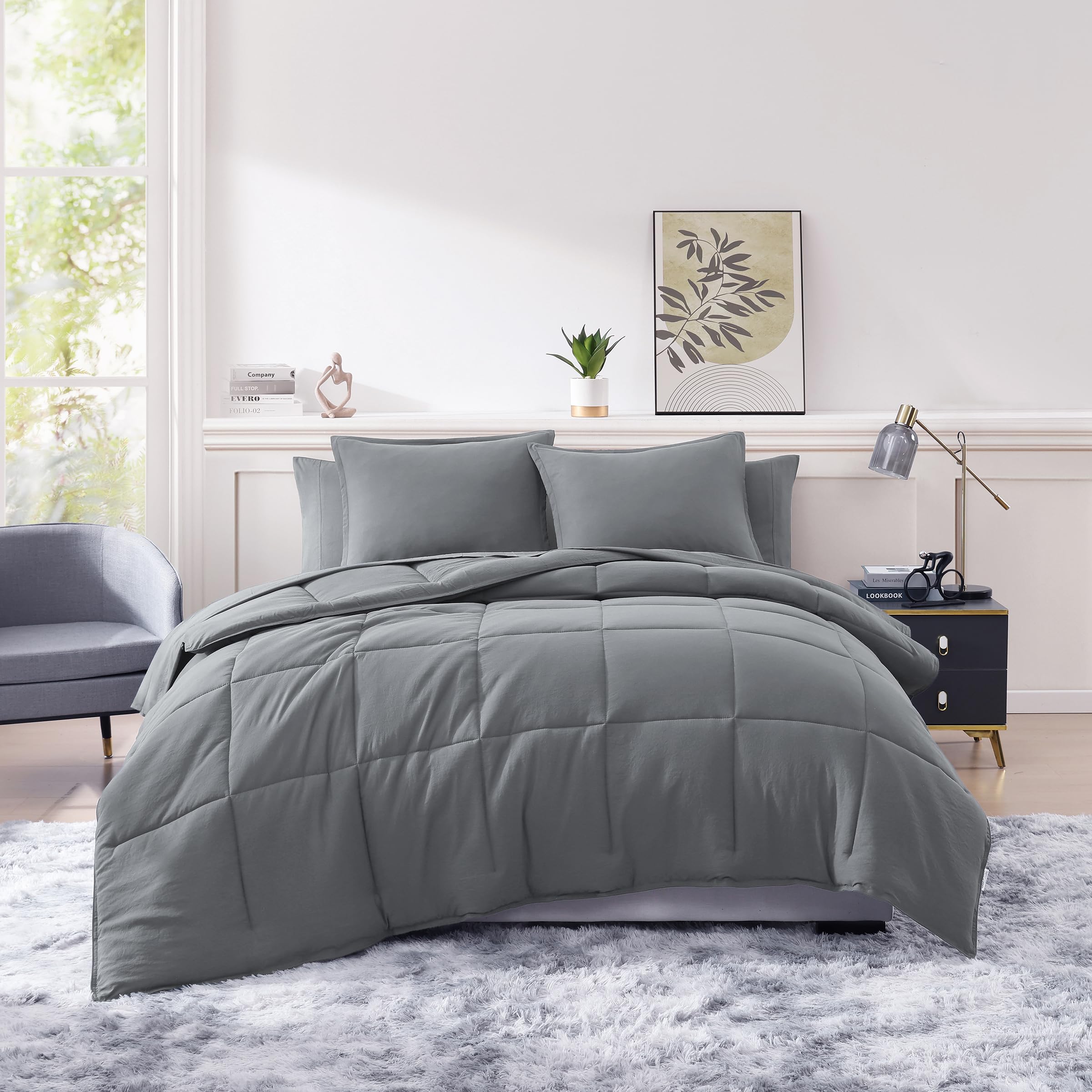 Casa Platino Twin Bed Comforter Set Pre-Washed – Soft & Cozy Breathable Brushed 100% Microfiber Comforter Set Queen with Comforter, Flat Sheet, Fitted Sheet, 1 Pillowcase & 1 Sham - Sepia Rose