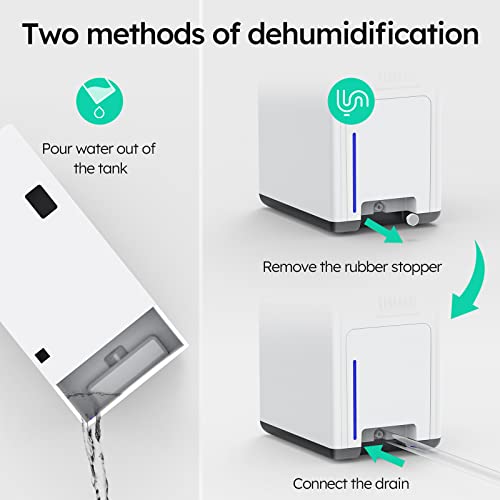 Dehumidifiers for Home - Kitette Dual Semiconductor Dehumidifier for Bathroom Basement Up to 540 sq.ft with 60oz Watertank, Dehumidifier with 1.5m Drain Hose, Auto Defrost and Intelligent Humidity Control