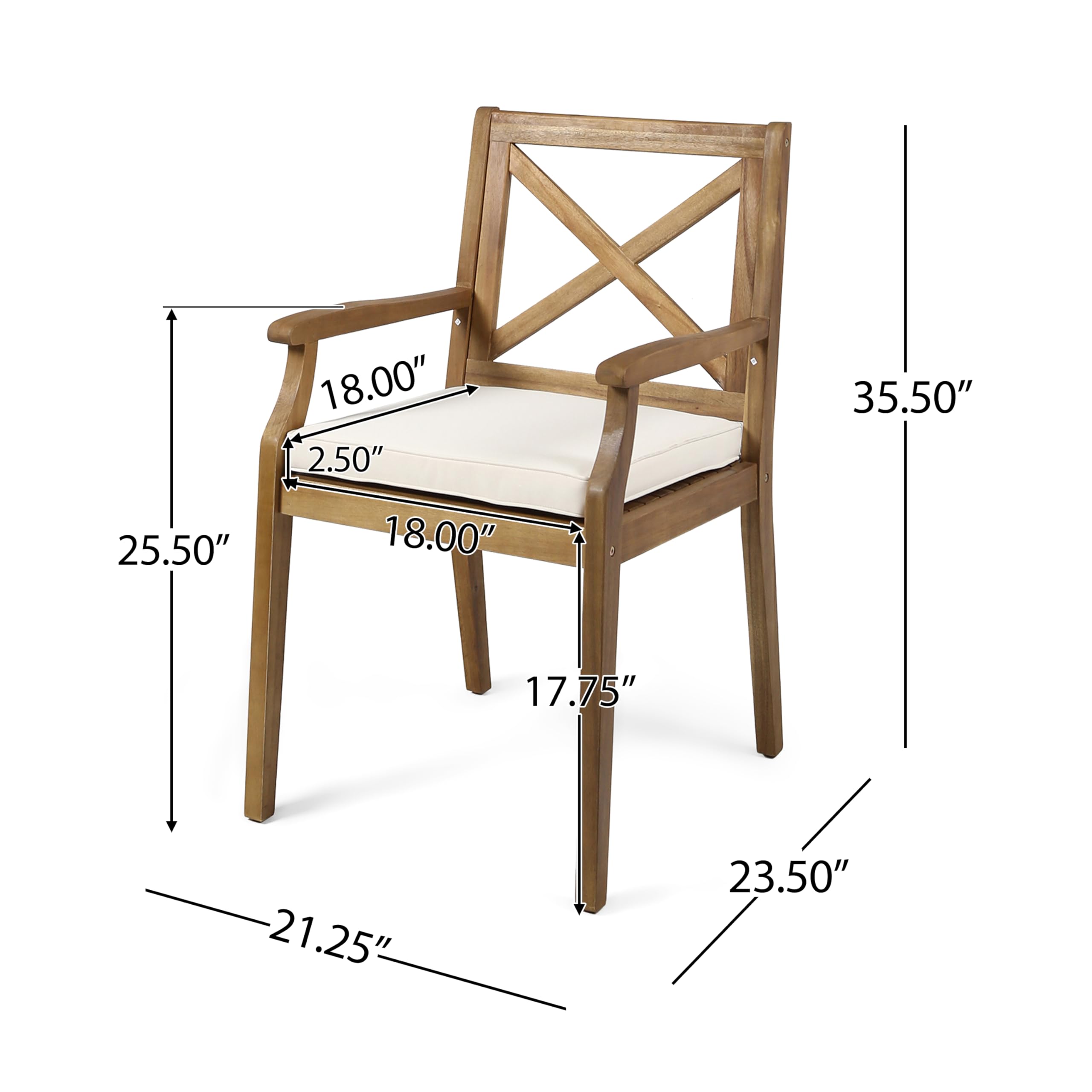 Christopher Knight Home Mesa Outdoor 7-Piece Acacia Wood Dining Set, 21.25 "W x 23.25 "D x 35.5 "H, Teak + Cream
