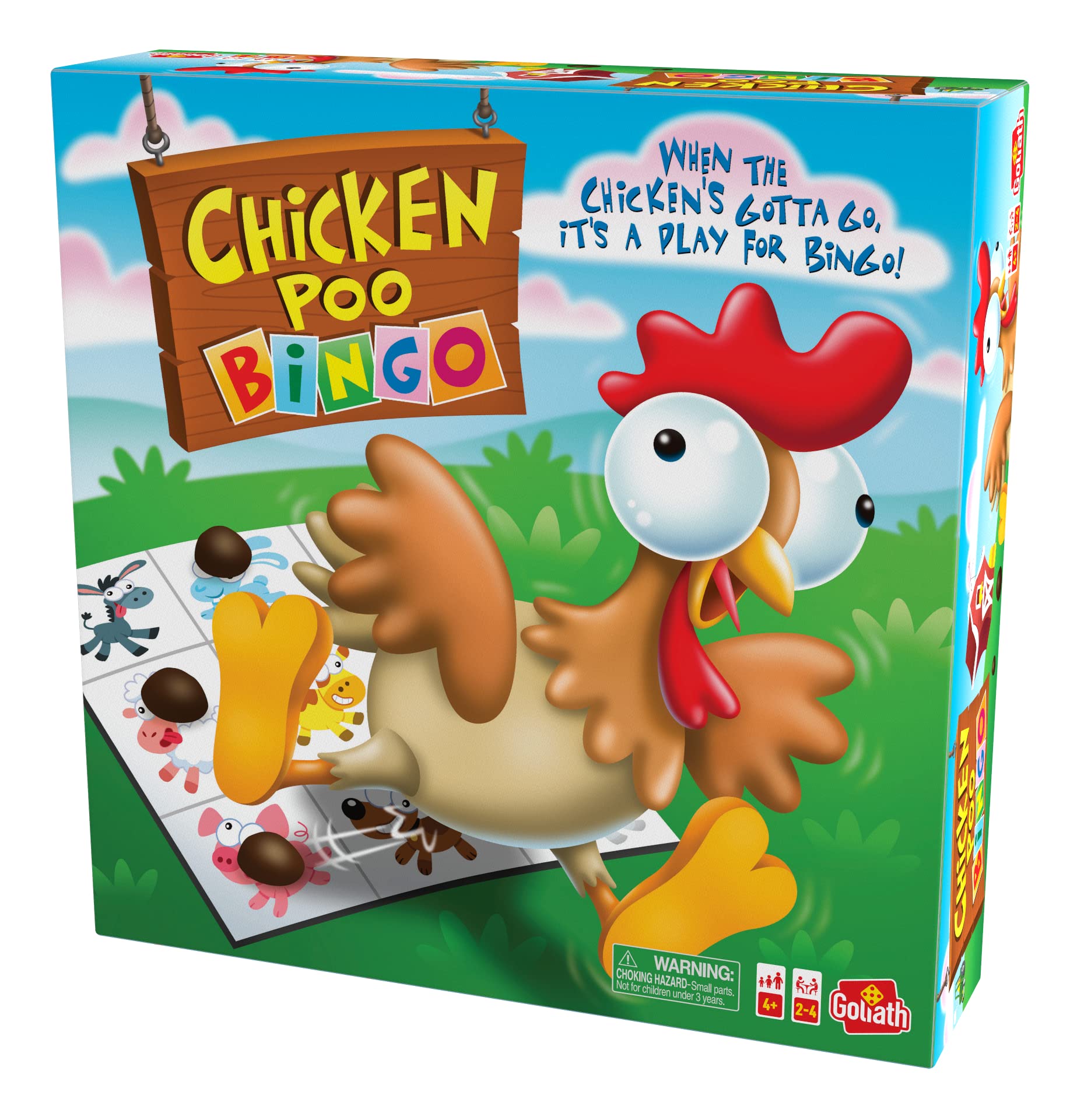 Goliath Chicken Poo Bingo Game - Wind-Up Chicken Drops Poos On Bingo Game Board - Ages 4 and Up, 2-4 Players