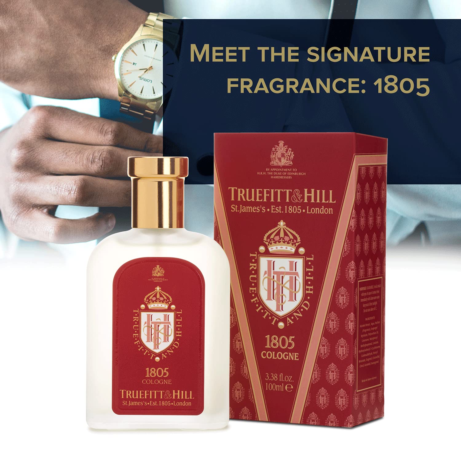 Truefitt & Hill Luxury Cologne - 1805 - Premium Long-Lasting Oceanic Men's Fragrance Presented in a Beautifully Etched Traditional Atomizer Bottle - 3.38 oz.