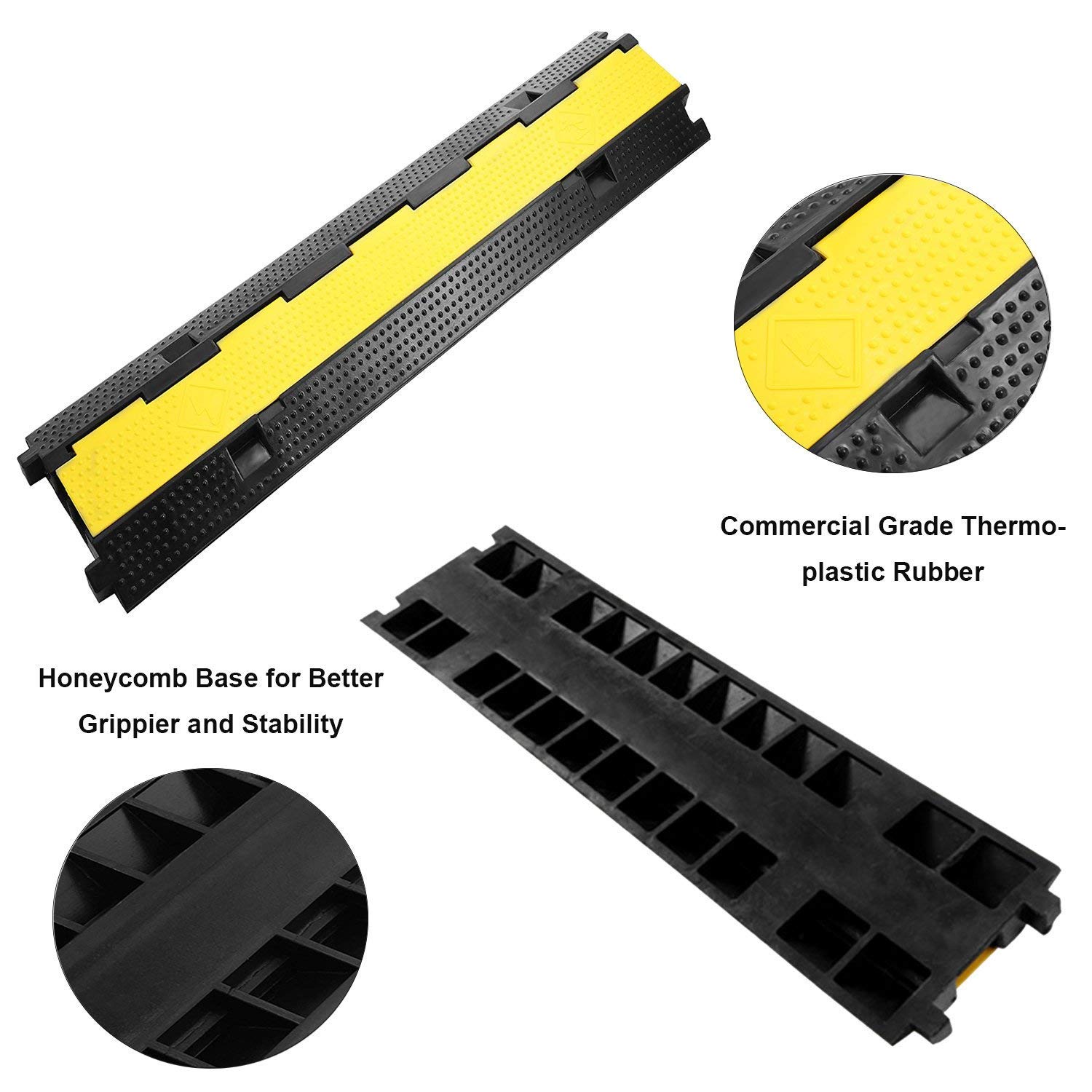 Reliancer 3 Pack Dual Channel Rubber Cable Protector Ramp 2 Channel Traffic Speed Bump 11000lbs Capacity Heavy Duty Driveway Hose Cover Ramp Cord Track Protector Wires Concealer w/Flip-Open Top Cover