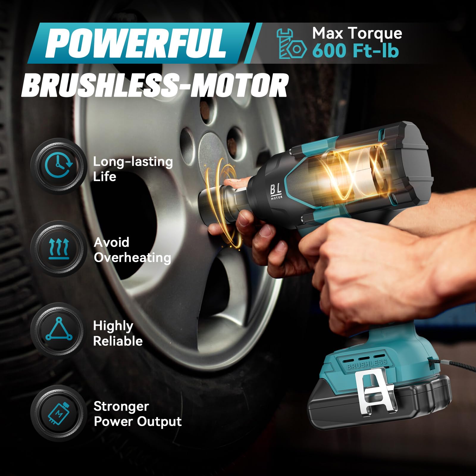 Cerycose Cordless Impact Wrench 1/2 inch for Makita Battery, 600FT-LBS (810N.m) Brushless Electric Impact Gun Includes LED Work Light, 2100RPM High Torque Impact Driver Wrench, Bare Tool Only