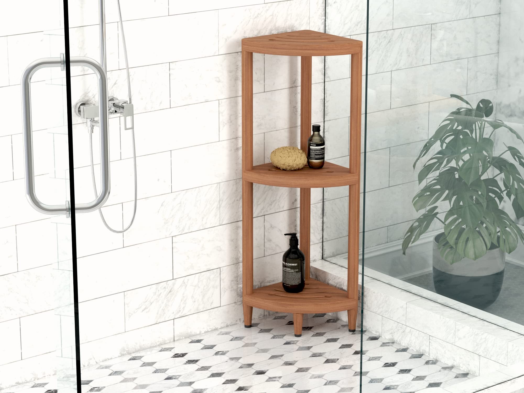 AquaTeak The Original Kai Corner Teak Bath Shelf