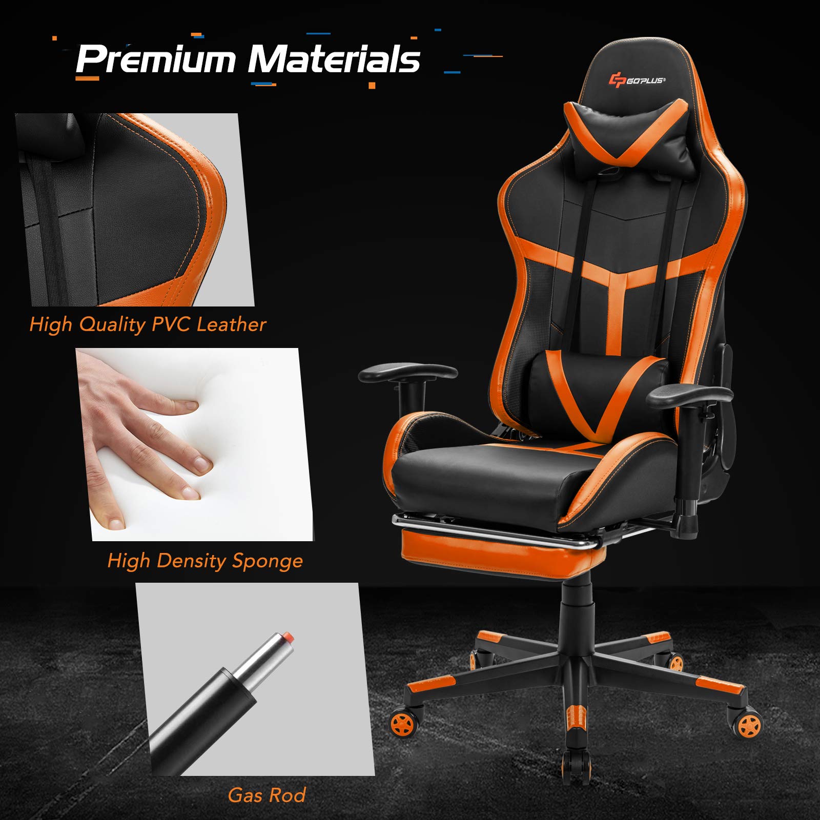 Goplus Gaming Chair, Massage Office Chair Computer Gaming Racing Chair, High Back PU Leather Adjustable Ergonomic Reclining PC Game Chair, Rolling Swivel Executive Chair with Footrest (Blue)