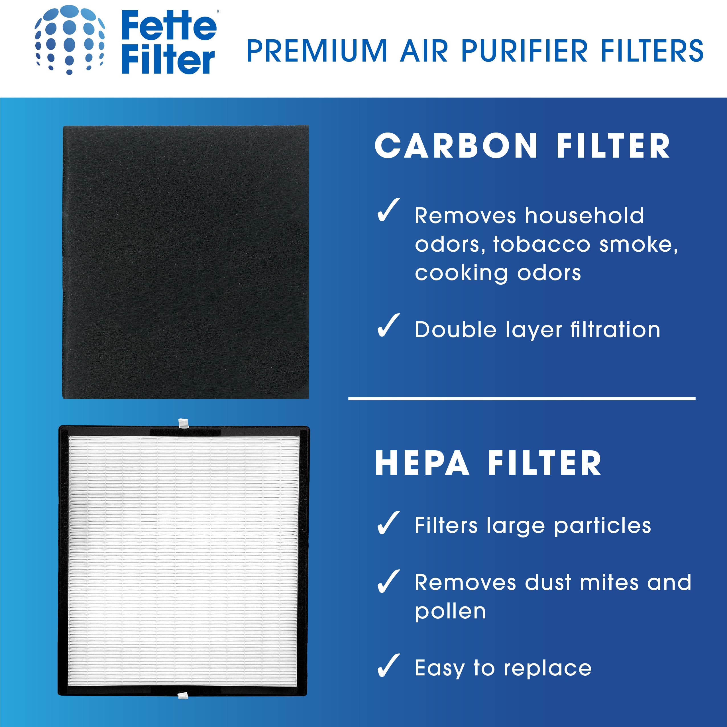 Fette Filter - BF35 True Hepa H13 Replacement Filter Compatible with BF35-Silver-Carbon for Classic Air Purifier - Pack of 1