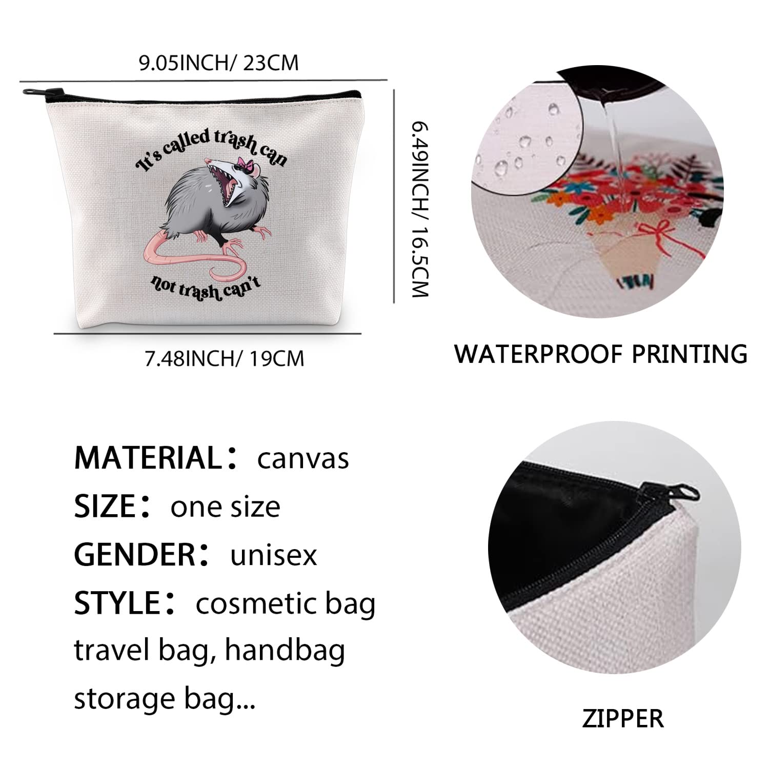 XYANFA It's Called Trash Can Not Trash Can't Possum Makeup Bag Opossum Gifts For Opossum Lovers Opossum Zipper Pouch (trash can)