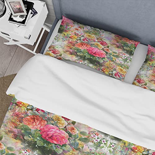 DESIGN ART Designart 'Red Yellow and Pink Flowers with Green Leaves' Traditional Duvet Cover Set Twin