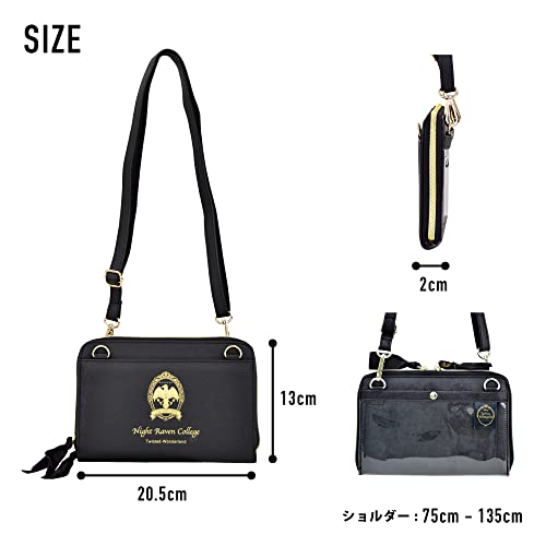 Disney Twisted Wonderland 0130 Women's Shoulder Bag, Mini Bag, Crossbody Bag, Water Repellent, Synthetic Leather, Lightweight, Small, Logo, Multi-functional, Smartphone, Black (MTW-147)