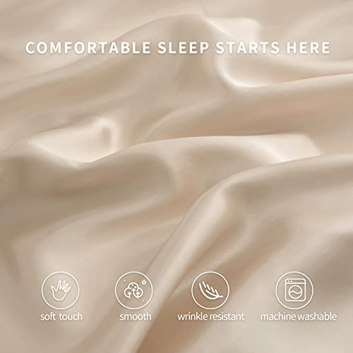 Candoury Satin Sheets Queen Bed Set 4 Pcs, Soft and Durable Pillowcase, Flat Sheet and Fitted Sheet, Hotel Luxury Silky Satin Sheets Set(Queen, Taupe)