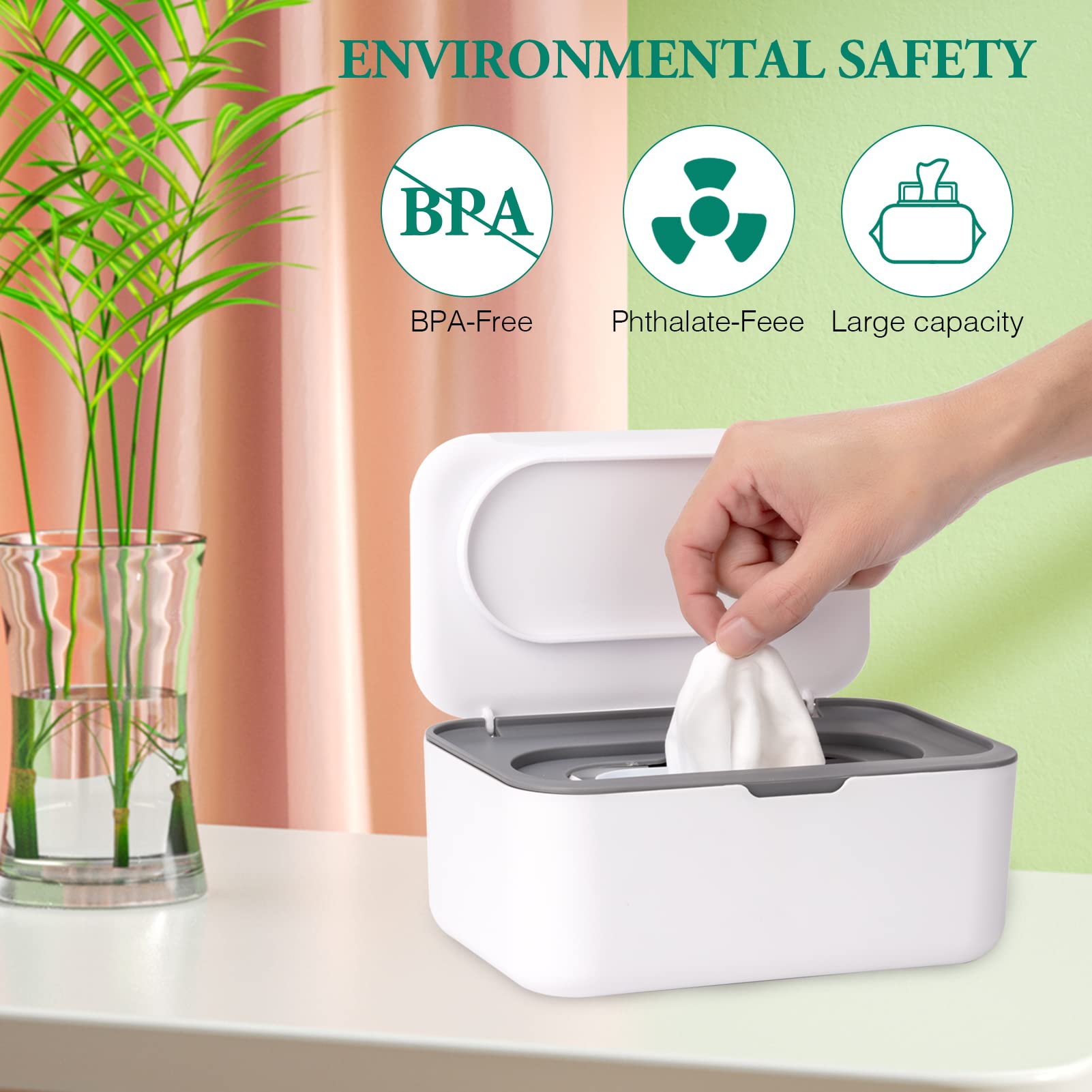 Baby Wipes Dispenser,Baby Wipes Case Holder Keeps Diaper Wipes Fresh Non-Slip Wipe Container Three-Layer Seal Design