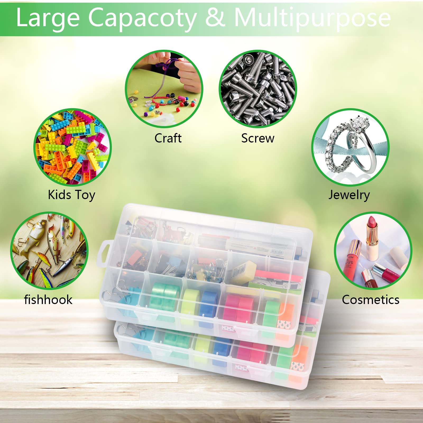 Bluedale 15 Grids Clear Craft Organizer Storage Box, Plastic Bead Container Organizers with Adjustable Dividers, Compartment Organizer Box for Art DIY, Jewelry, Earring, Screw, Small Parts
