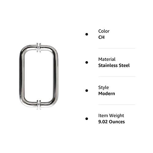 CKB 8" Back to Back Pull Shower Door Handle Compatible with 1/4" to 1/2" Thickness Glass Door for Frameless Shower Doors, Polished Steel with 304 Stainless Steelā¦