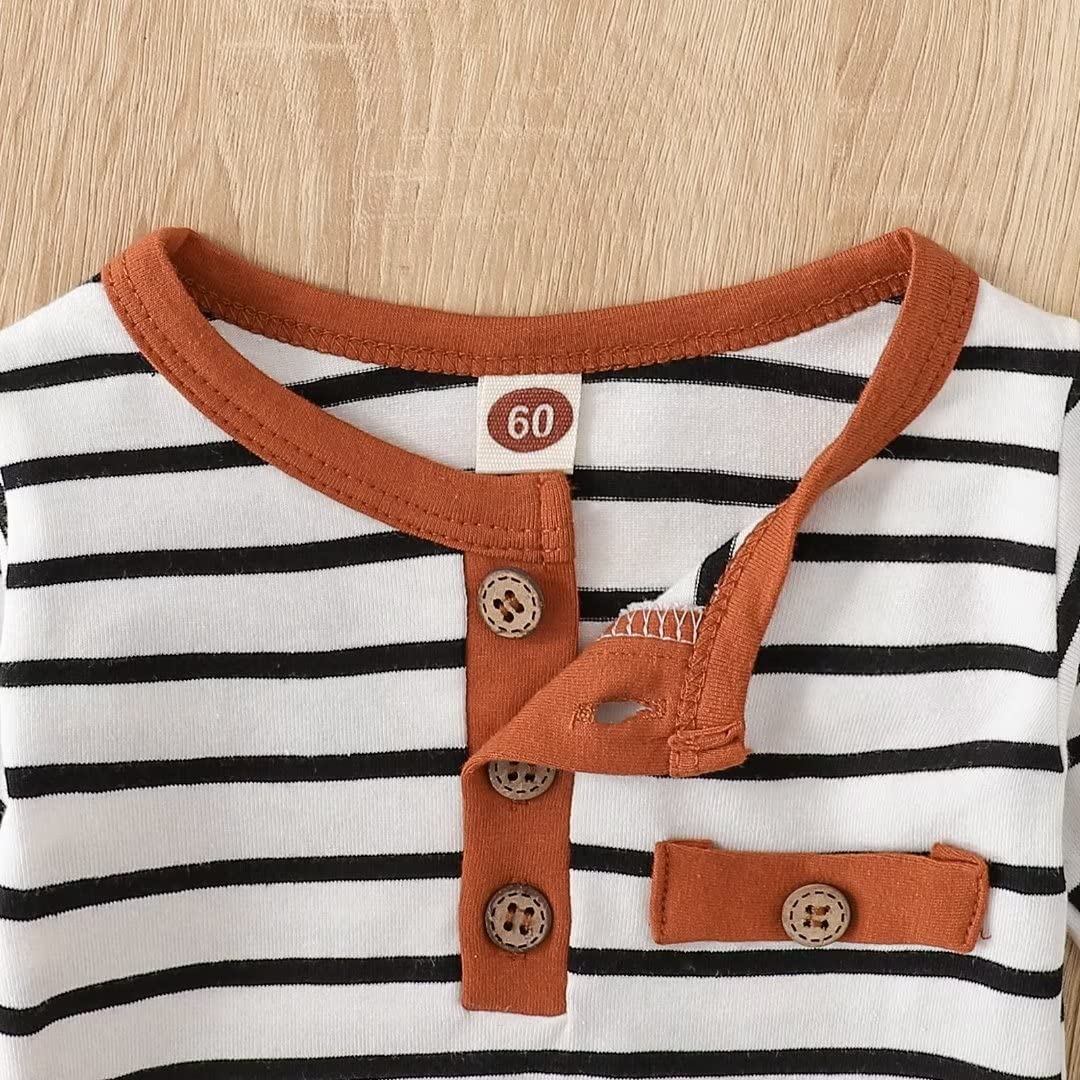 Baby Boy Clothes 0-3 Months Infant Fall Winter Outfits Long Sleeve Stripe Tops+Pants Set,Brown Boy Clothes 0-3M/60CM
