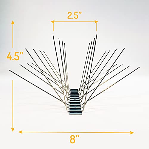 Bird Barrier Dura-Spike Stainless Steel Bird Spikes | Metal Pin Strips for Ledge, Roof, Pipe - Adhesive Included - Xtra Wide (8 in) 25 Ft. Length