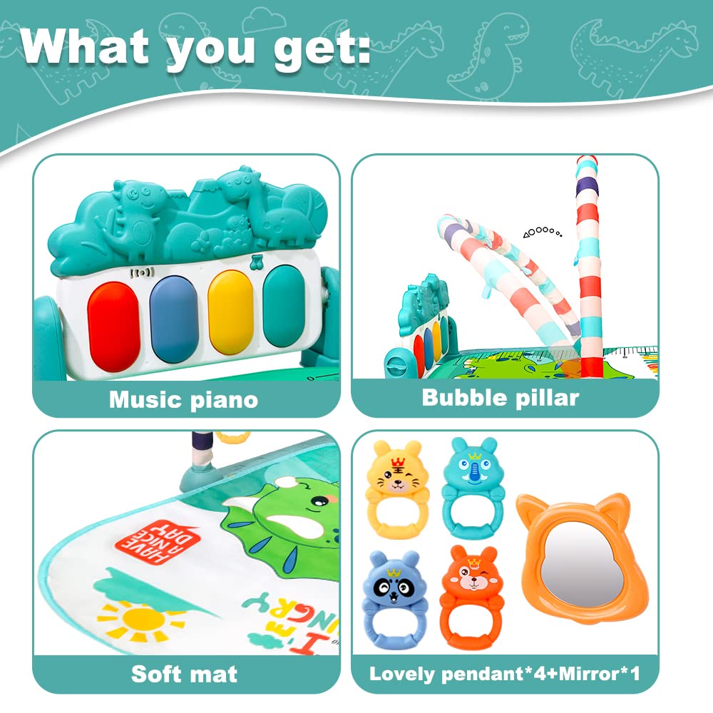 BOMPOW Baby Gym Mat with Music and Lights, Piano Gym, Early Development Activity Baby Play Mat Toy Gift for Babies Newborn