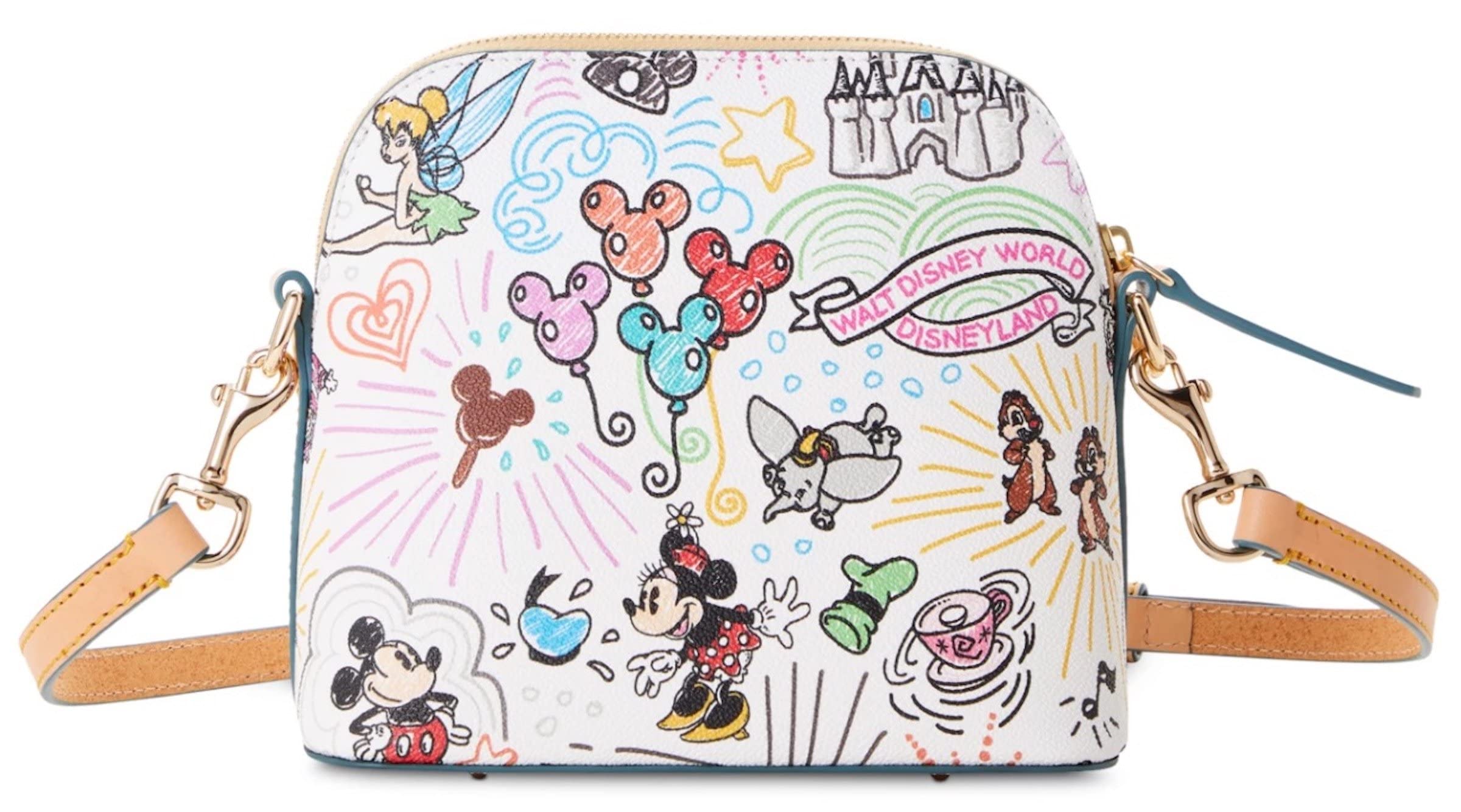 DisneyParks Disney Parks Exclusive - Dooney & Bourke Crossbody Pouchette Medium Sketch White, Red, Pink, Blue, Green, Brown, Black, Yellow