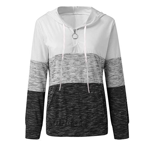 Fheaven Women's Fashion Lightweight Hooded Loose Casual Pullover Long Sleeve Patchwork Sweatshirt Top