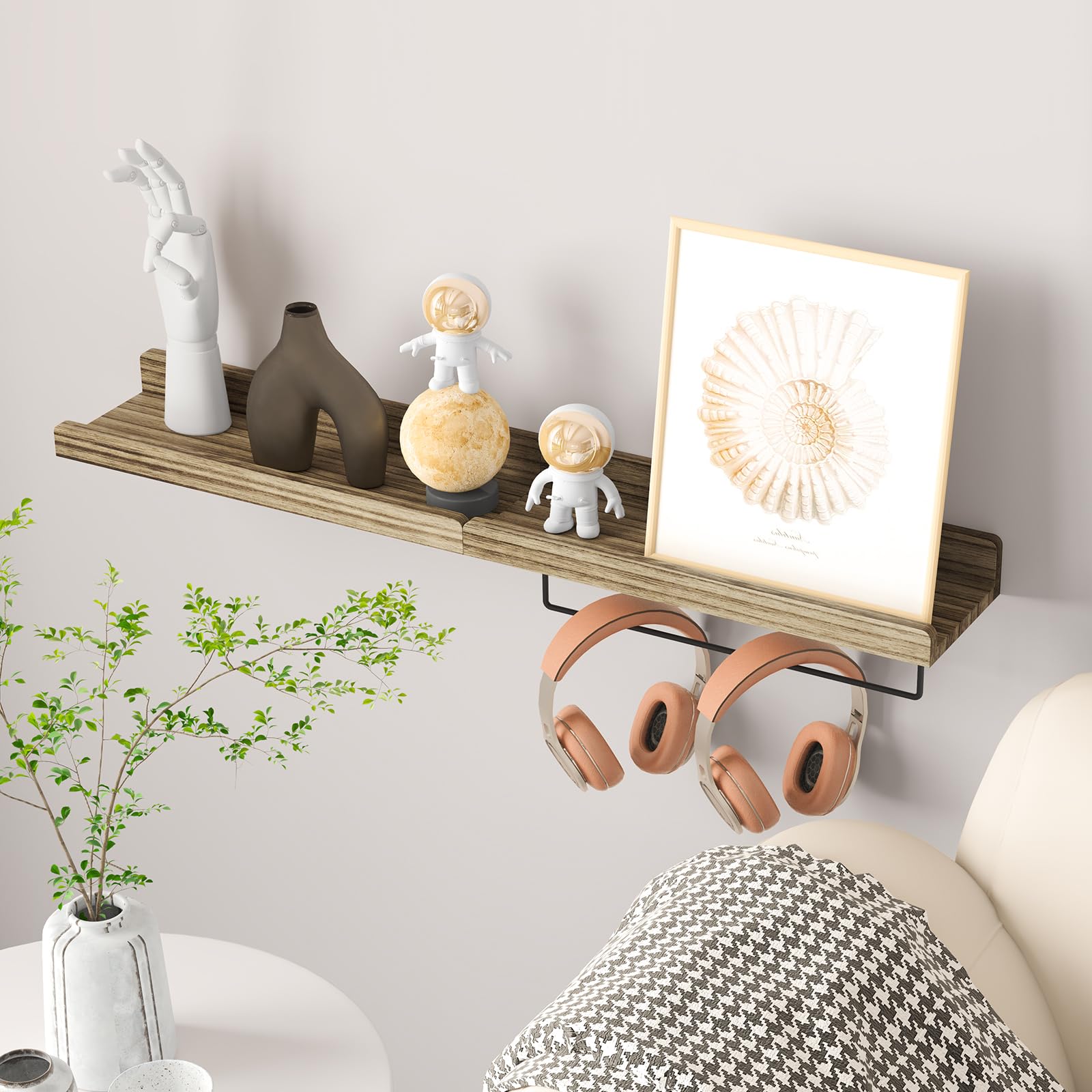 Fixwal Bathroom Floating Shelves Set of 2, Wall Mounted Shelves with Towel Rack, Ledges for Bathroom, Kitchen, Nursery (Light Brown)