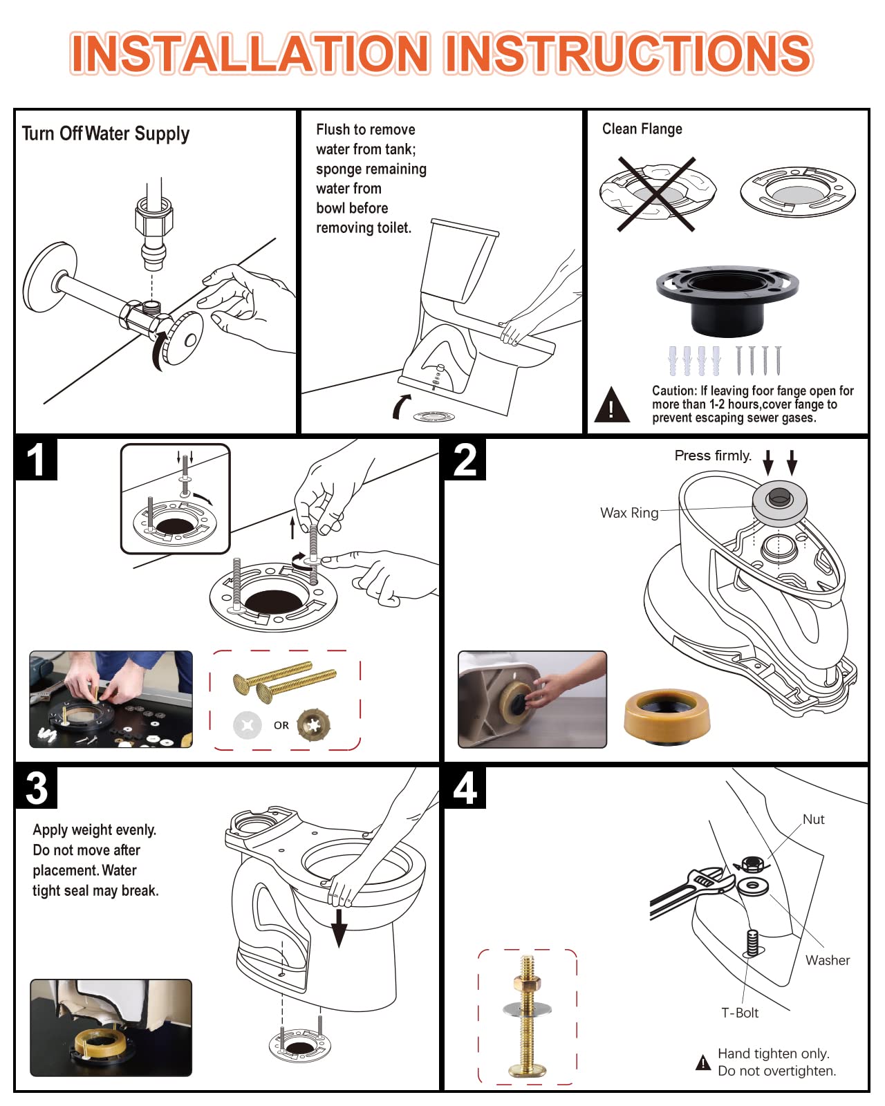 boeemi Toilet Flanges and Wax Rings for Toilets with Extended Flanges and Extra Thick Wax Rings for Floor Exit Toilets New Installation or Reinstallation 4" Waste Line for Plumbing Below Floor