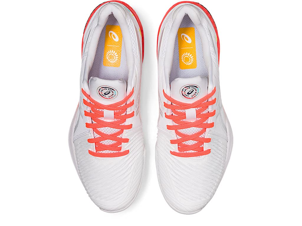 ASICS Women's Netburner Ballistic FlyteFoam 2 Volleyball Shoes, 6.5, White/Sunrise RED
