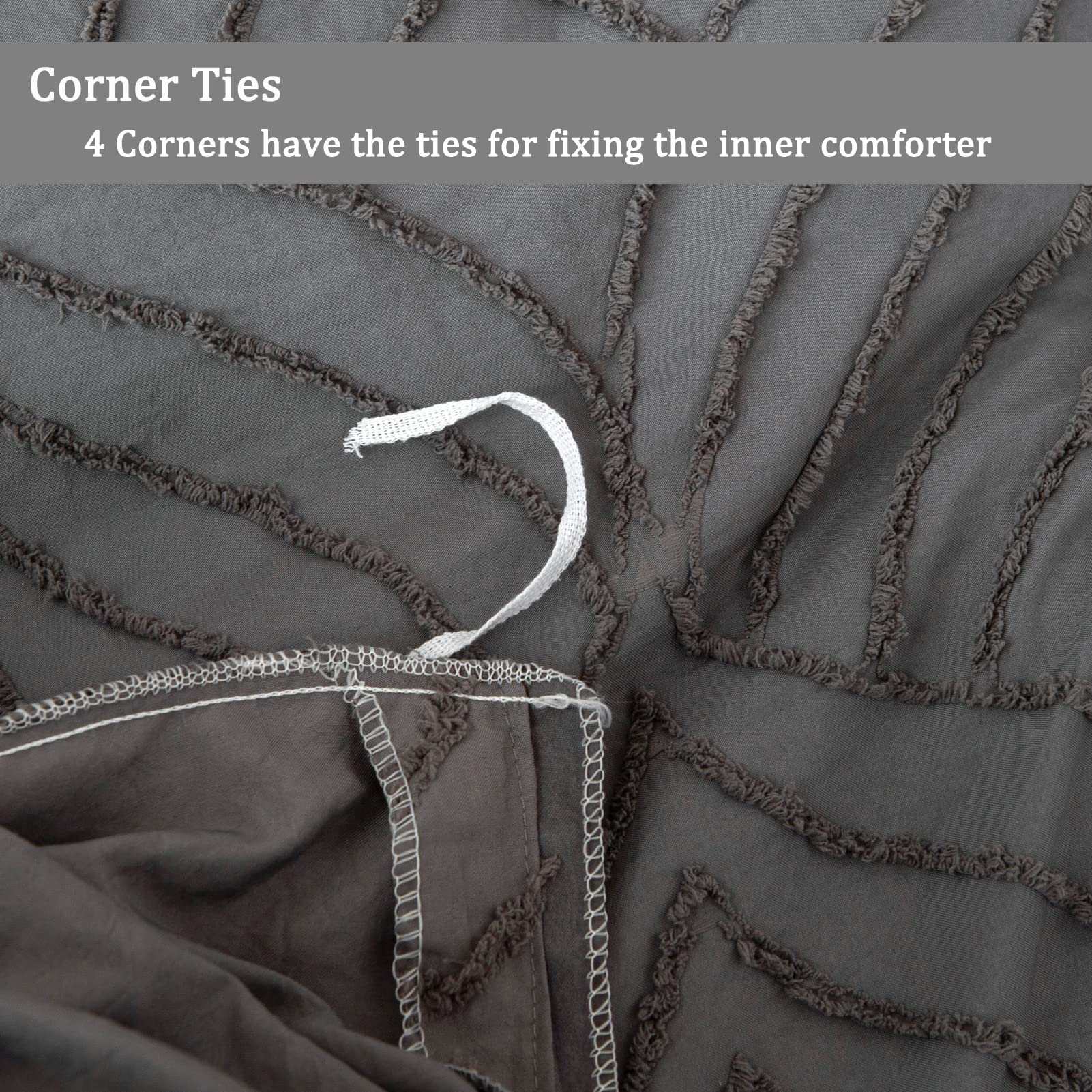 Warmarky Gray Leaf Shape Tufted Duvet Cover King(91''x 102'') Size Light-Weight, Textured Bedding Comforter Cover Set, 1pcs Duvet Cover & 2pcs Envelop Pillowcase(NO Comforter)