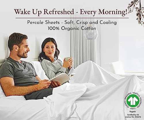 California Design Den Luxury Cotton Sheets for Queen Size Bed, GOTS Certified - Percale Sheets Queen - Soft Cooling Sheets - Deep Pockets - 4 Pc Organic Cotton Queen Size Sheet Set, Navy Blue Sheets