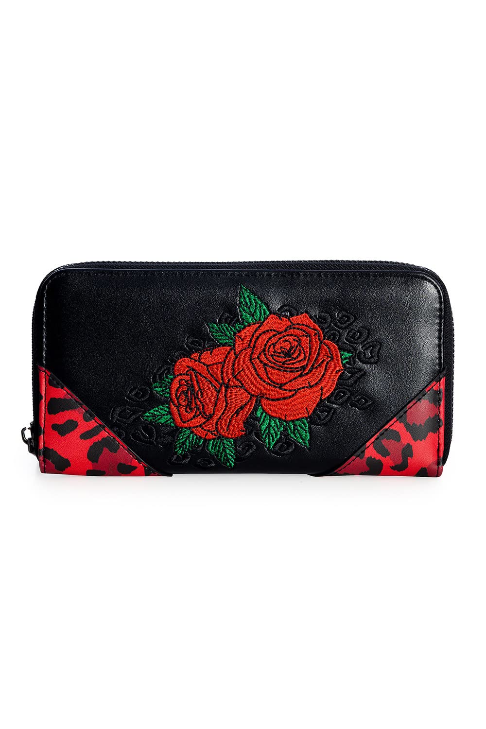 Lost Queen Women's Rockabilly Rose Zip Around Wallet Flowers Leopard Cheetah Print Clutch