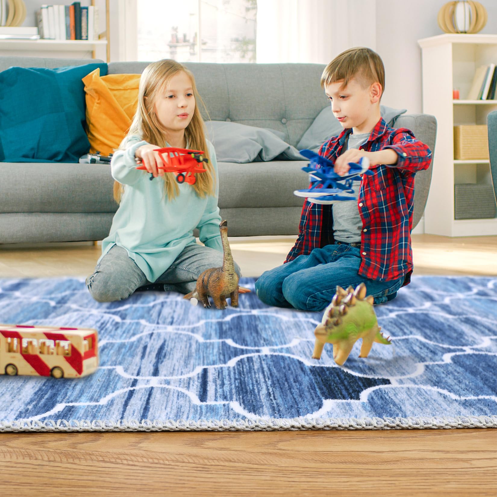 CAROMIO 8x10 Area Rug Machine Washable Rug Modern Moroccan Area Rug Distressed Trellis Accent Rug Stain Resistant Non-Slip Foldable Floor Cover Carpet Rug for Living Room Home Decor, Navy