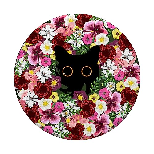 Black Cat Eyes In Flowers Cute Floral Scary Animal Lover PopSockets Swappable PopGrip