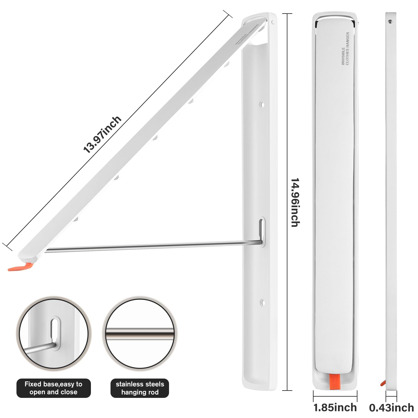 GOHOLE Wall-Mounted Clothes Drying Rack - Retractable & Foldable Hanger for Laundry Room Organization and Storage (2 Pice, White)