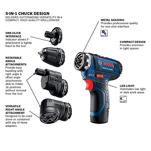 Bosch GSR12V-140FCB22 Cordless Electric Screwdriver 12V Kit - 5-In-1 Multi-Head Power Drill Set