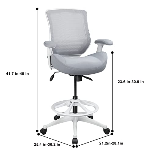 BOLISS Mid-Back Mesh Ergonomic Drafting Chair Tall Office Chair Task Chair with Adjustable Foot Ring and Height Adjustable Armrest (Grey)