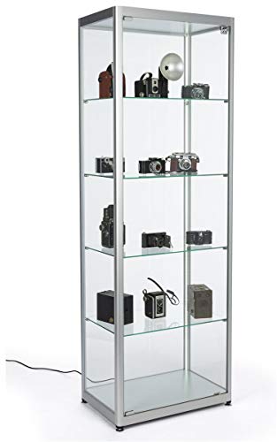Displays2go Locking Glass Display Case, Illuminated â Silver (DCKDMT24S)