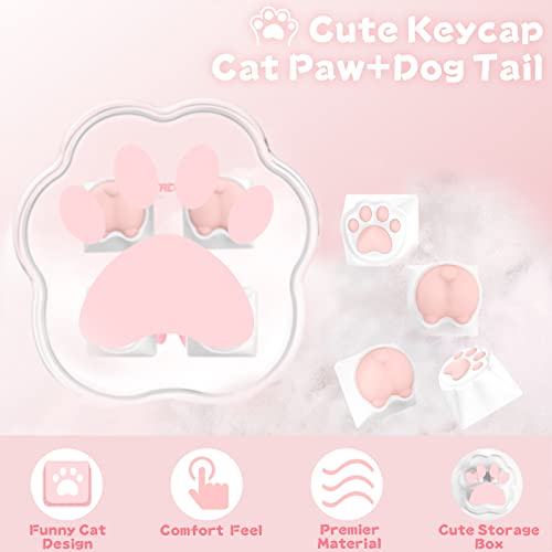 Custom 4 Pcs Cute Cat Claw and Butt Shape PBT&Silicone Keycaps Set Ergonomic OEM R4 Profile for 61/84/96/104 Key AKKO Gateron Kailh Cherry MX Cross Type Switch Mechanical Gaming Keyboard DIY(Pink-4)