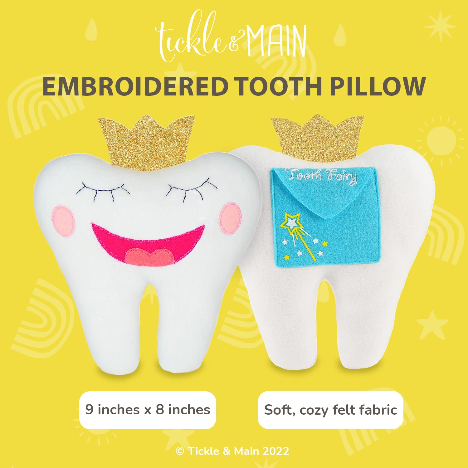 Tickle & Main 3-Piece Tooth Fairy Pillow for Girls & Boys - Includes Pocket Pillow, Dear Tooth Fairy Notepad & Photo Pouch - Kit for Kids 5-10 Years Old